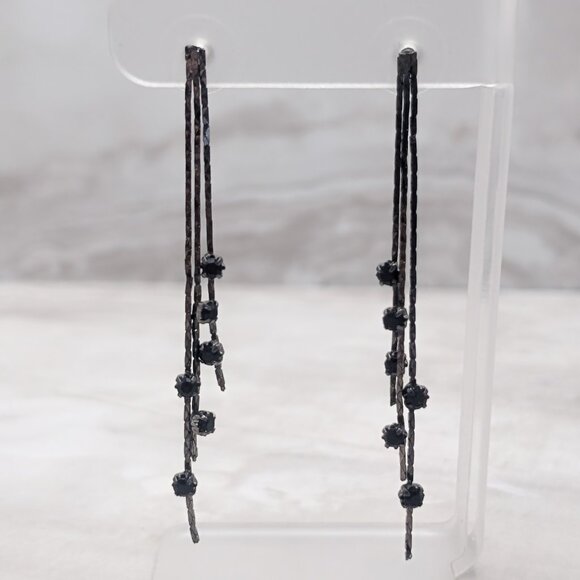 Vintage | Jewelry | Vintage Stud Earrings Very Long Dark Metal Strands ...